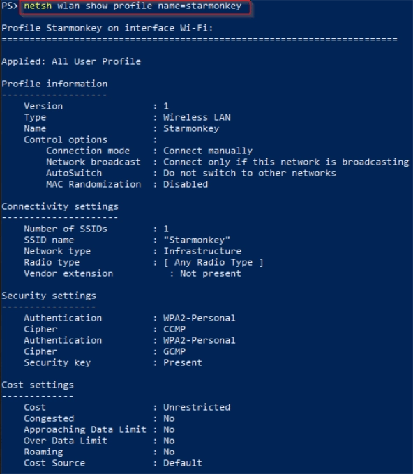 View Wireless Profile PW Information Using PowerShell or CMD